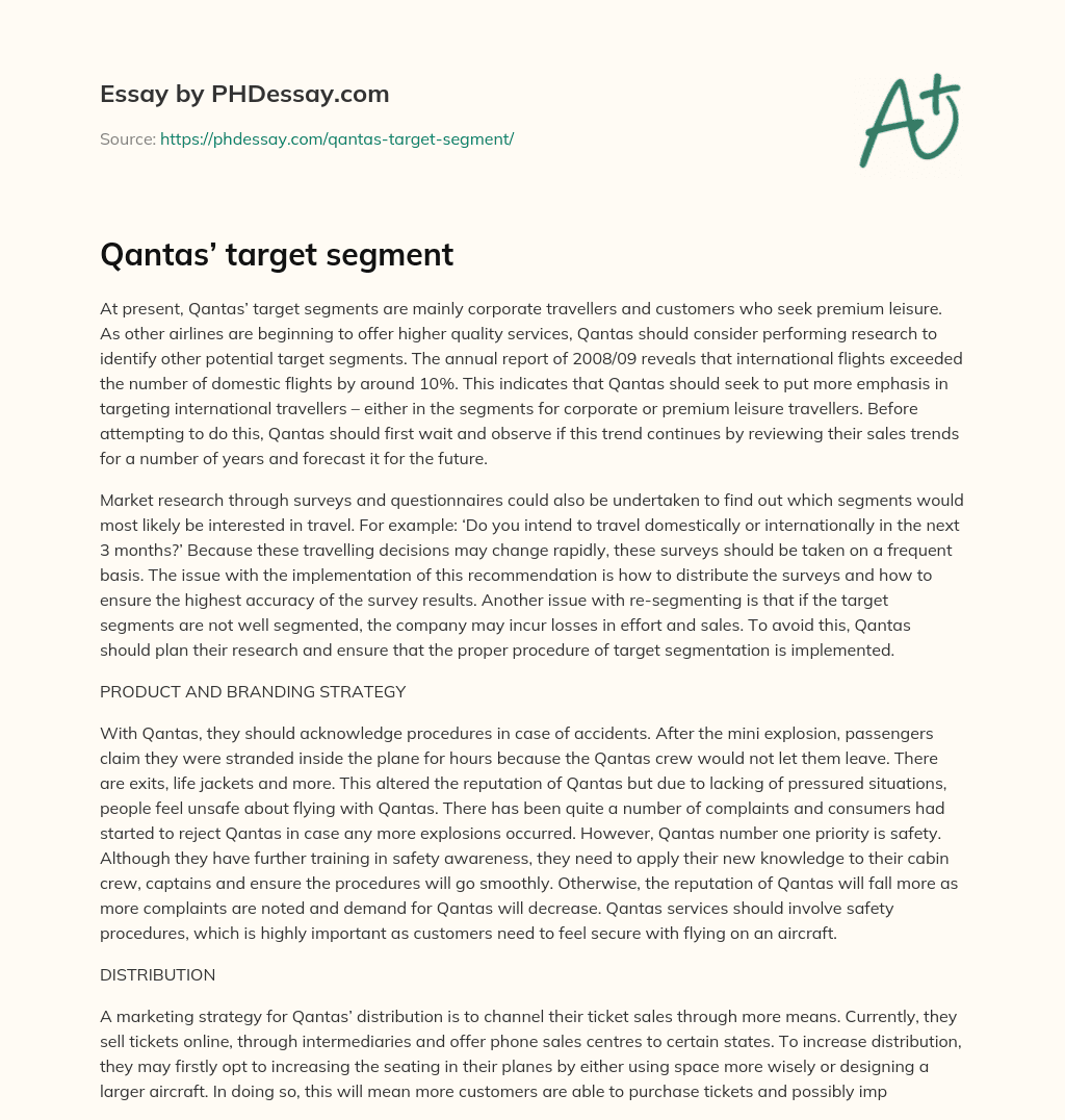 Qantas’ target segment - PHDessay.com