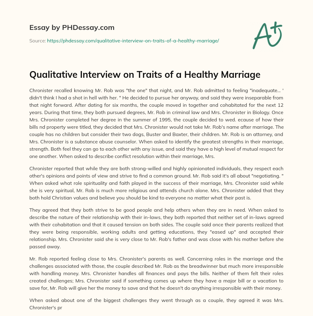 Qualitative Interview on Traits of a Healthy Marriage - PHDessay.com