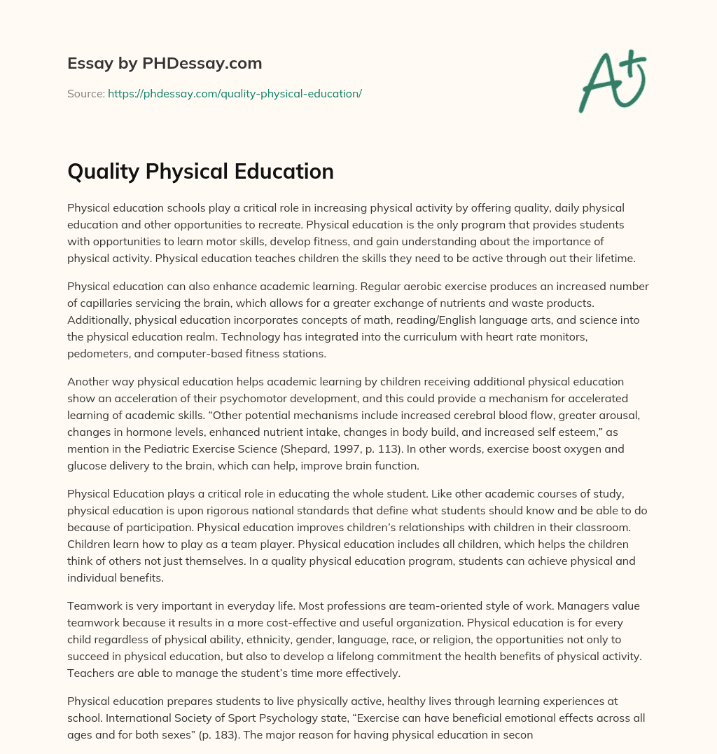 Quality Physical Education - PHDessay.com