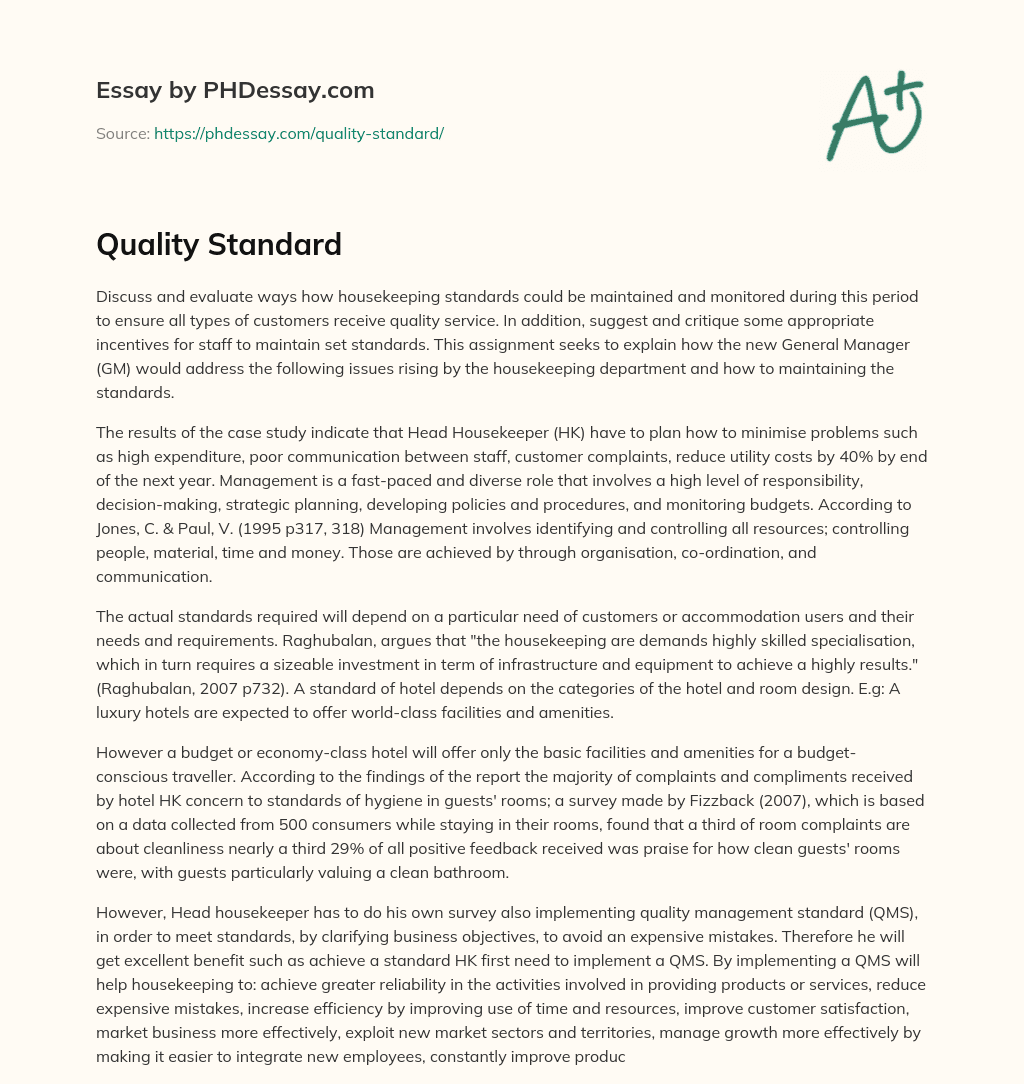 Quality Standard - PHDessay.com
