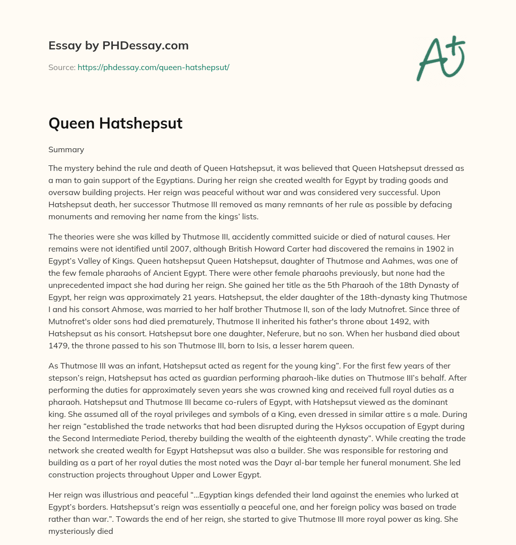 Queen Hatshepsut - PHDessay.com