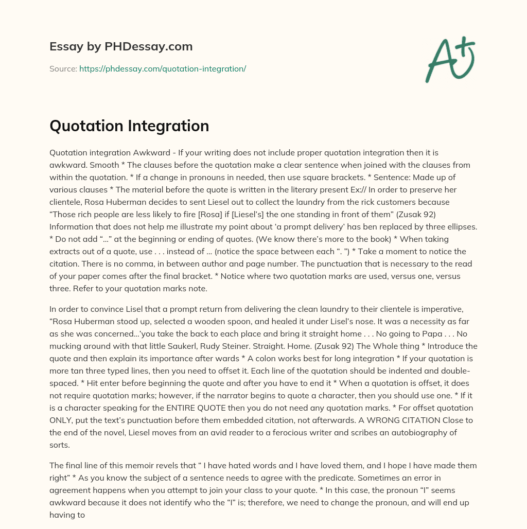 Quotation Integration - PHDessay.com