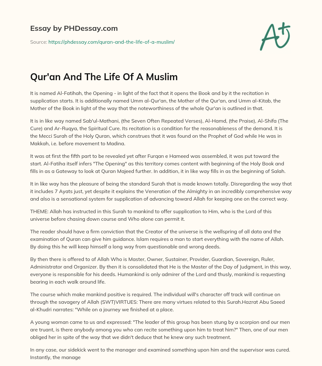 Qur'an And The Life Of A Muslim - PHDessay.com
