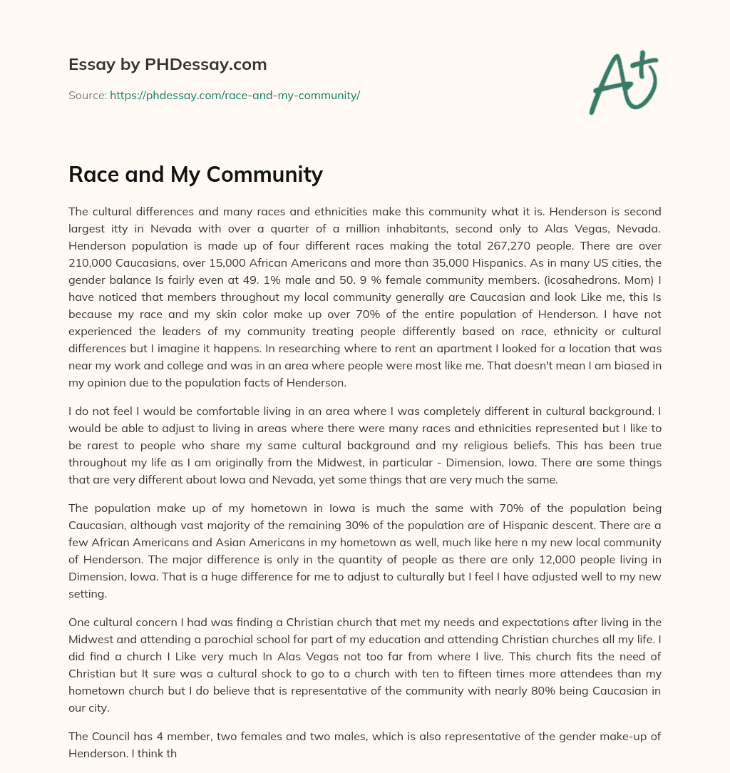 Race and My Community - PHDessay.com
