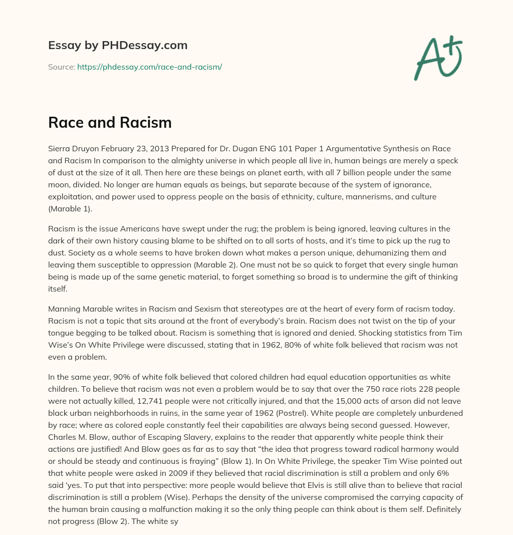 Race and Racism - PHDessay.com