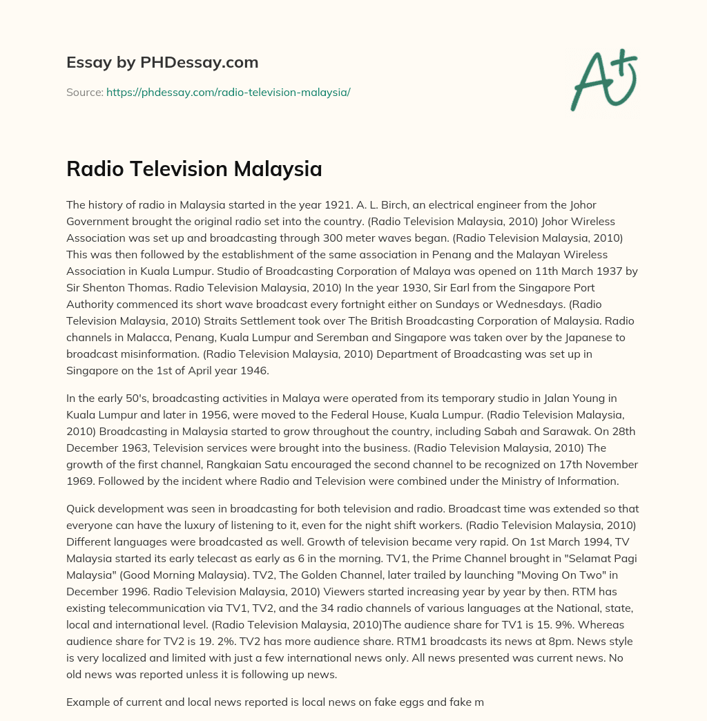 Radio Television Malaysia - PHDessay.com