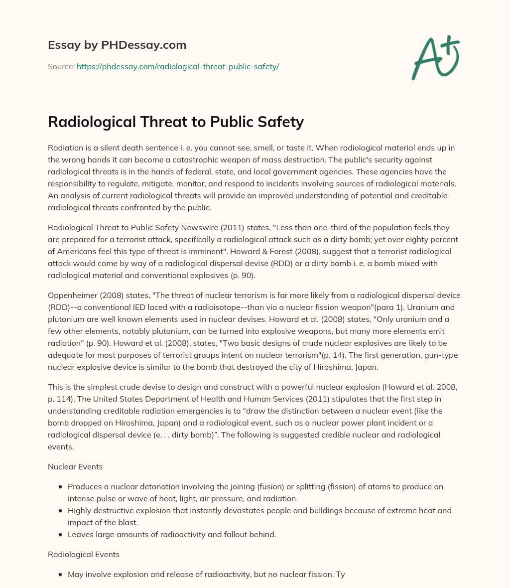 Radiological Threat to Public Safety - PHDessay.com