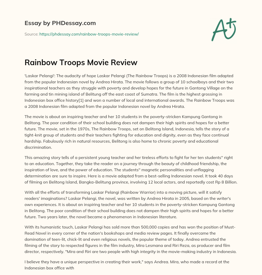 Rainbow Troops Movie Review - PHDessay.com