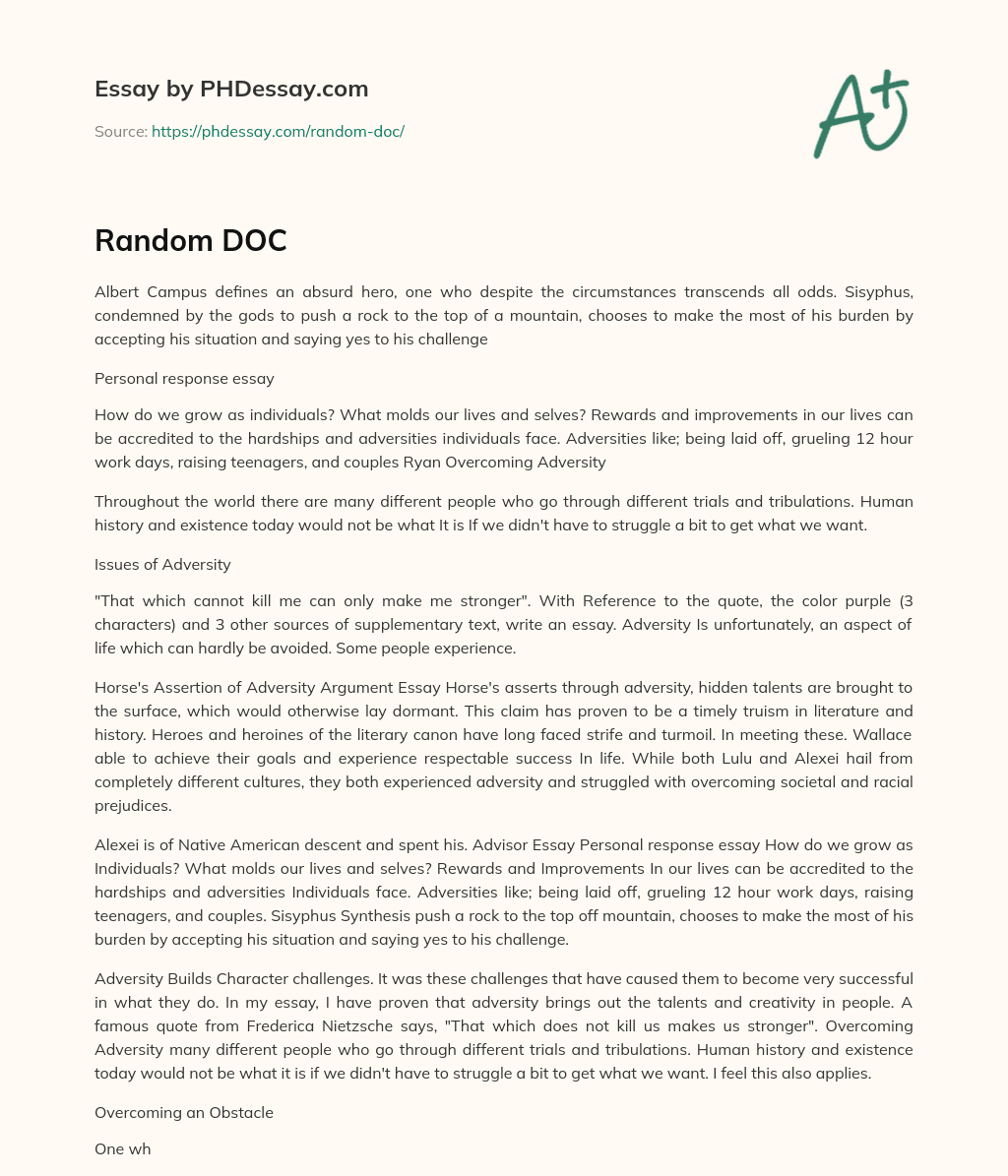 Random DOC (500 Words) - PHDessay.com