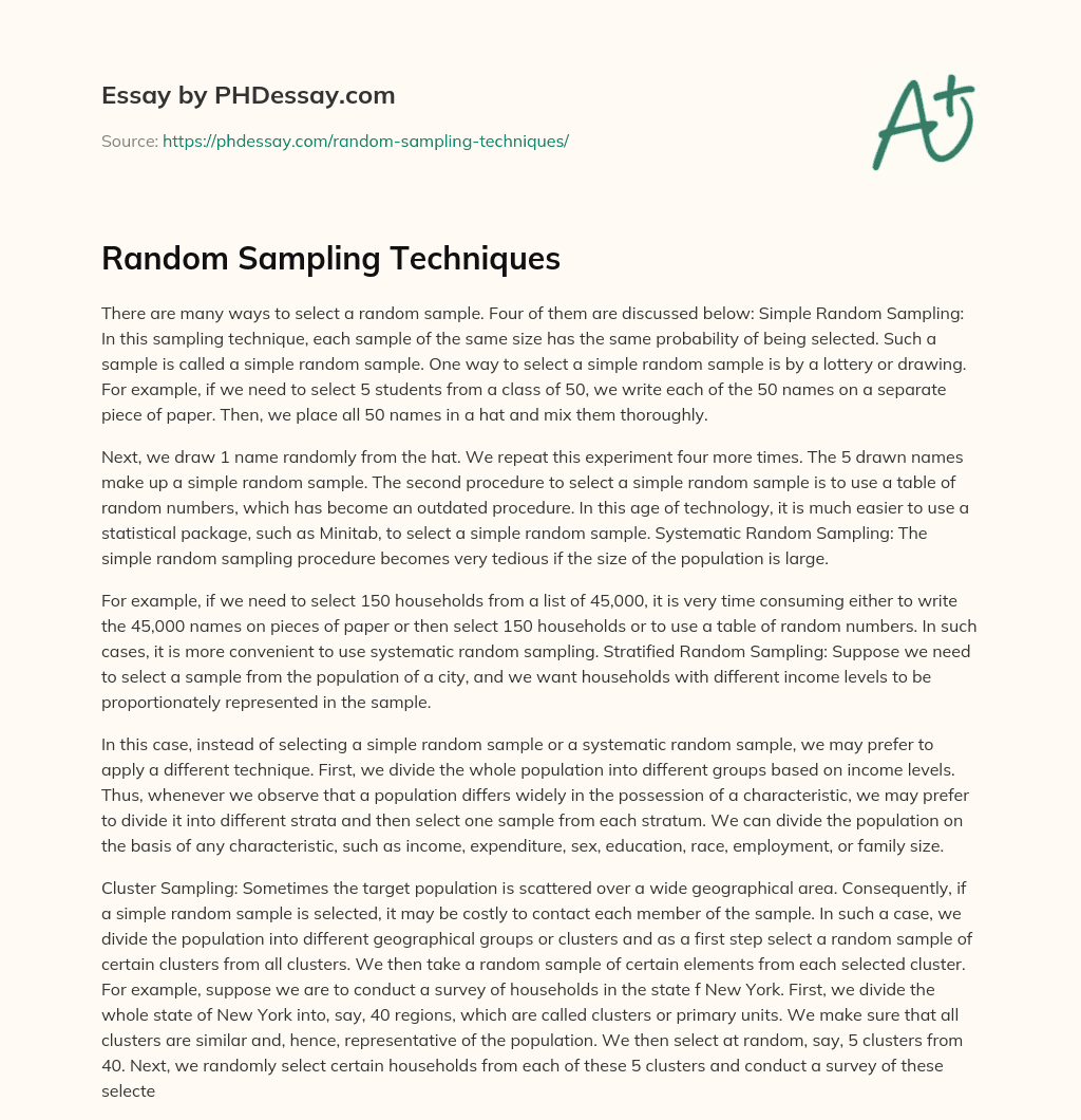 Random Sampling Techniques (500 Words) - PHDessay.com