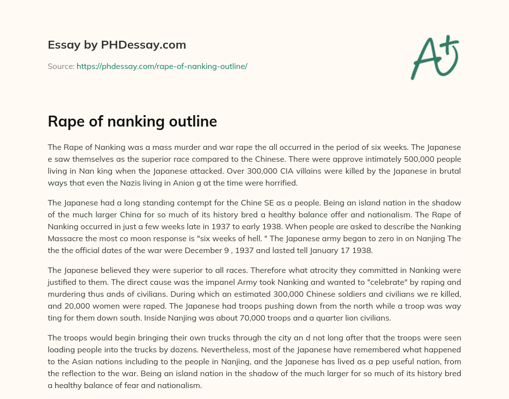 Rape of nanking outline (400 Words) - PHDessay.com