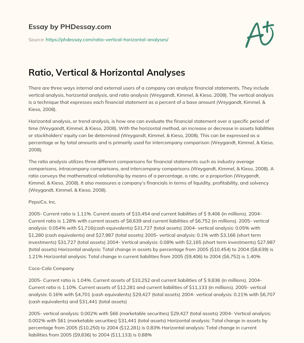 Ratio, Vertical & Horizontal Analyses (400 Words) - PHDessay.com