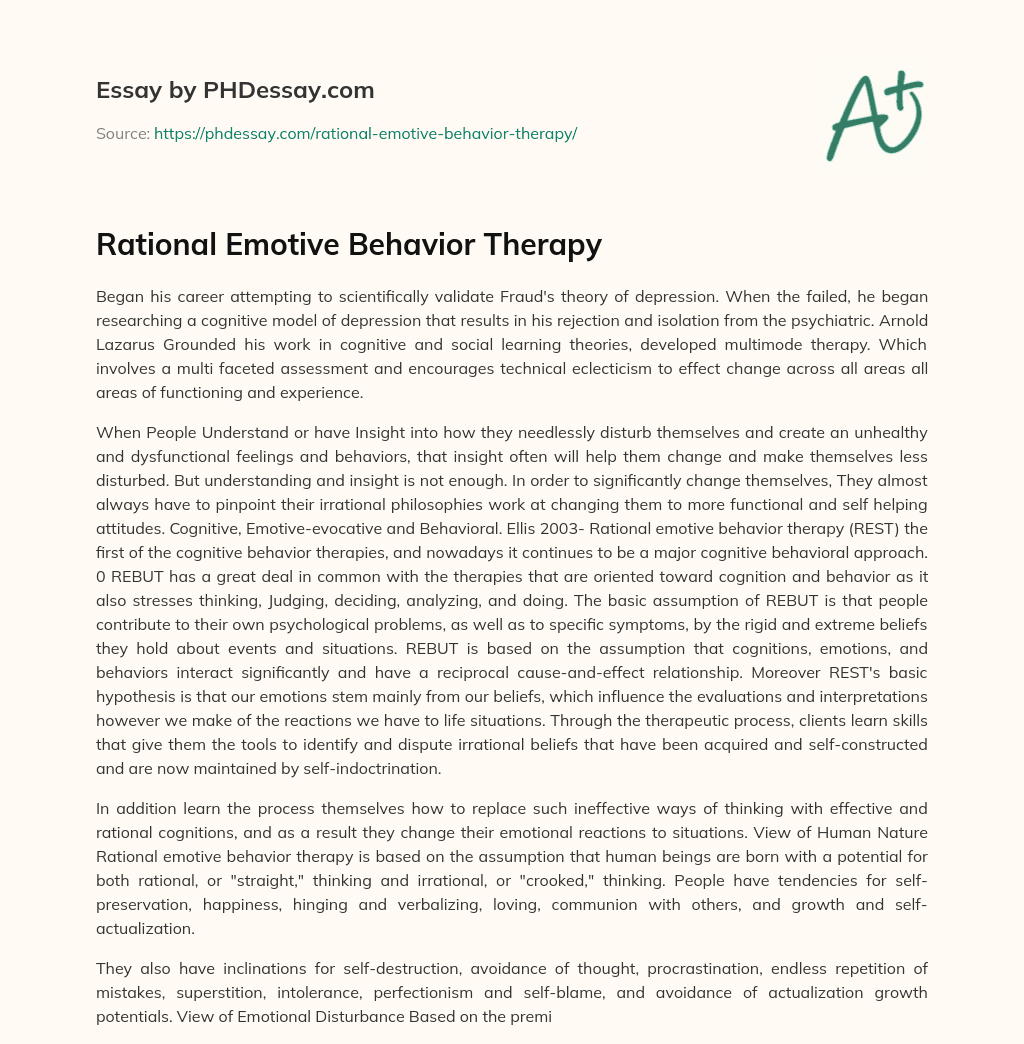 Rational Emotive Behavior Therapy - PHDessay.com