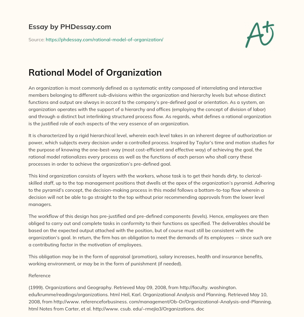 Rational Model of Organization (400 Words) - PHDessay.com