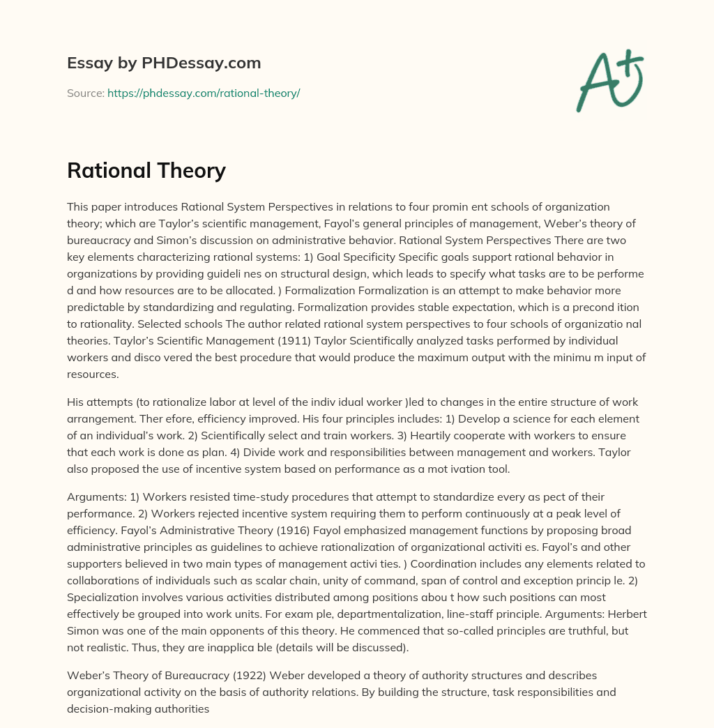 Rational Theory - PHDessay.com