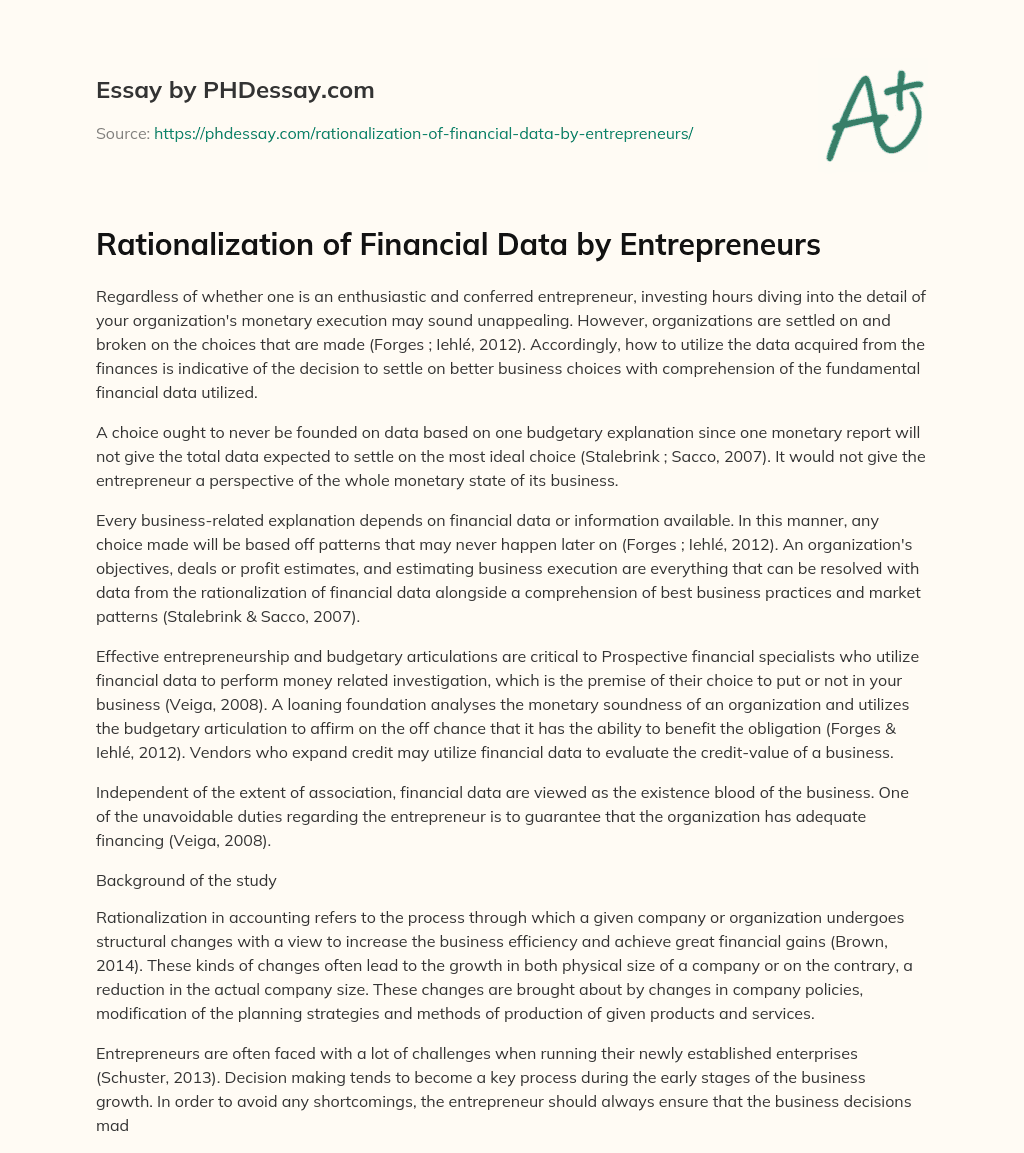 Rationalization of Financial Data by Entrepreneurs - PHDessay.com