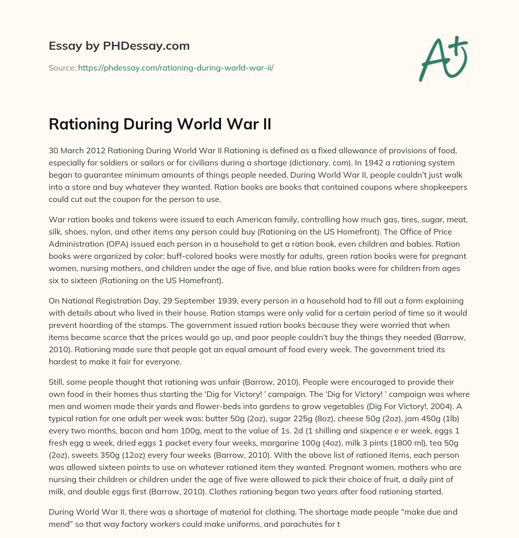 Rationing During World War Ii Definition Example - PHDessay.com