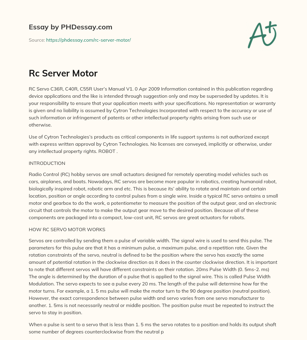 Rc Server Motor - PHDessay.com