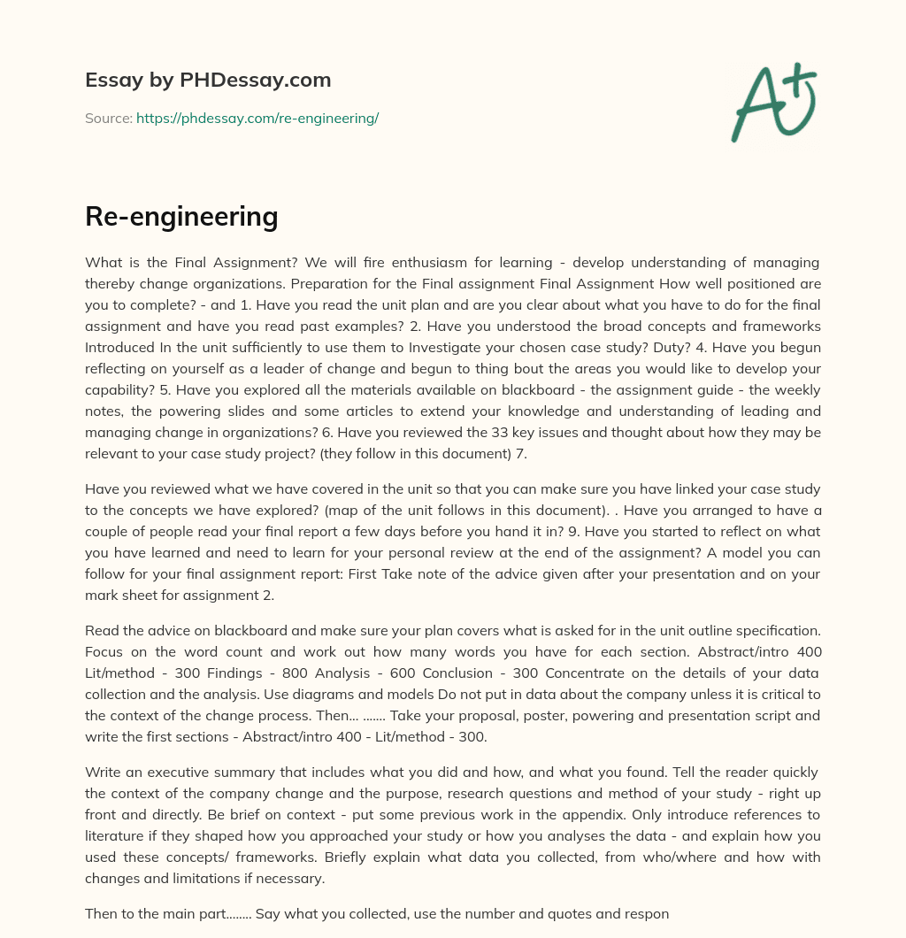 Re-engineering - PHDessay.com