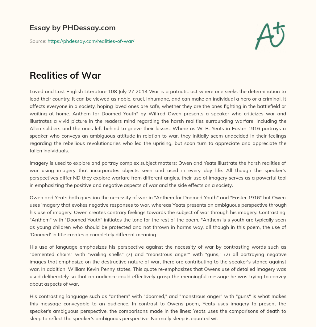 Realities of War - PHDessay.com