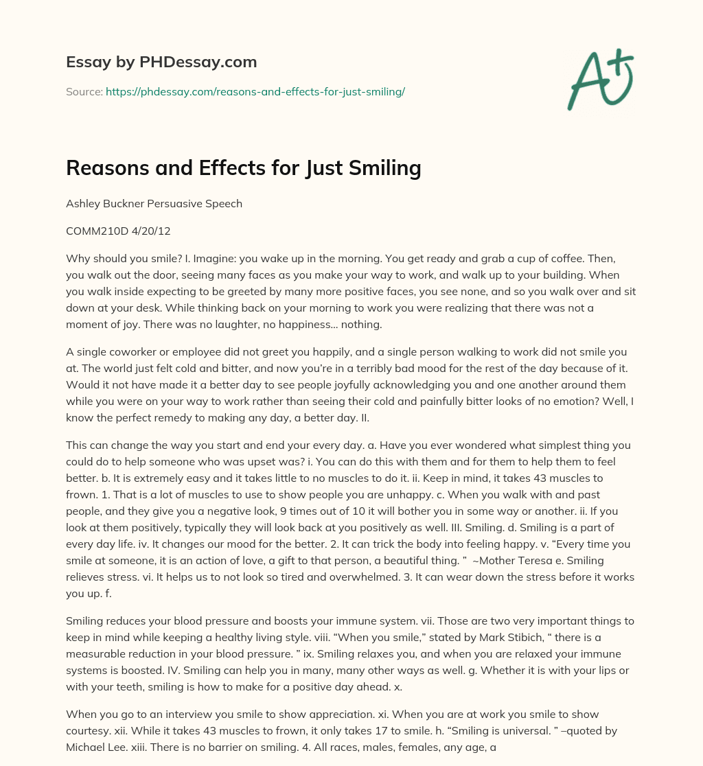 Reasons and Effects for Just Smiling - PHDessay.com