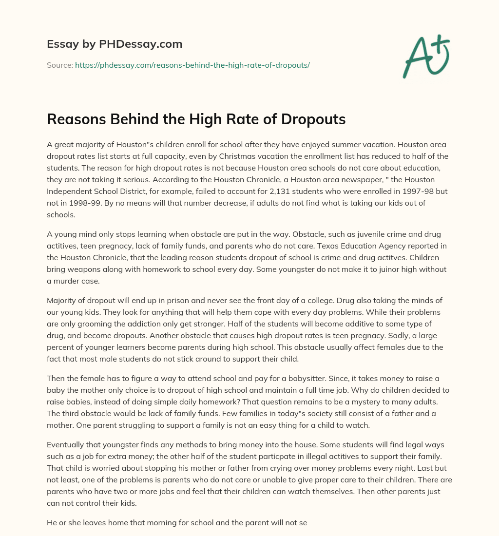 Reasons Behind the High Rate of Dropouts - PHDessay.com