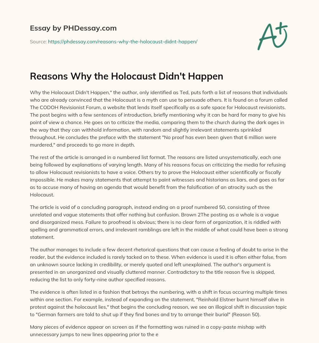 Reasons Why the Holocaust Didn't Happen - PHDessay.com