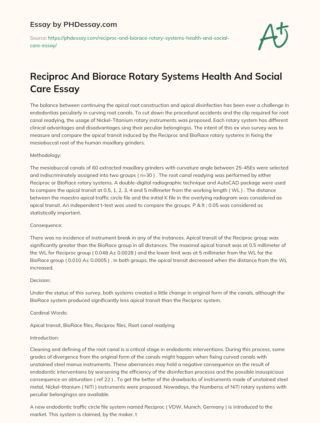 Reciproc And Biorace Rotary Systems Health And Social Care Essay ...