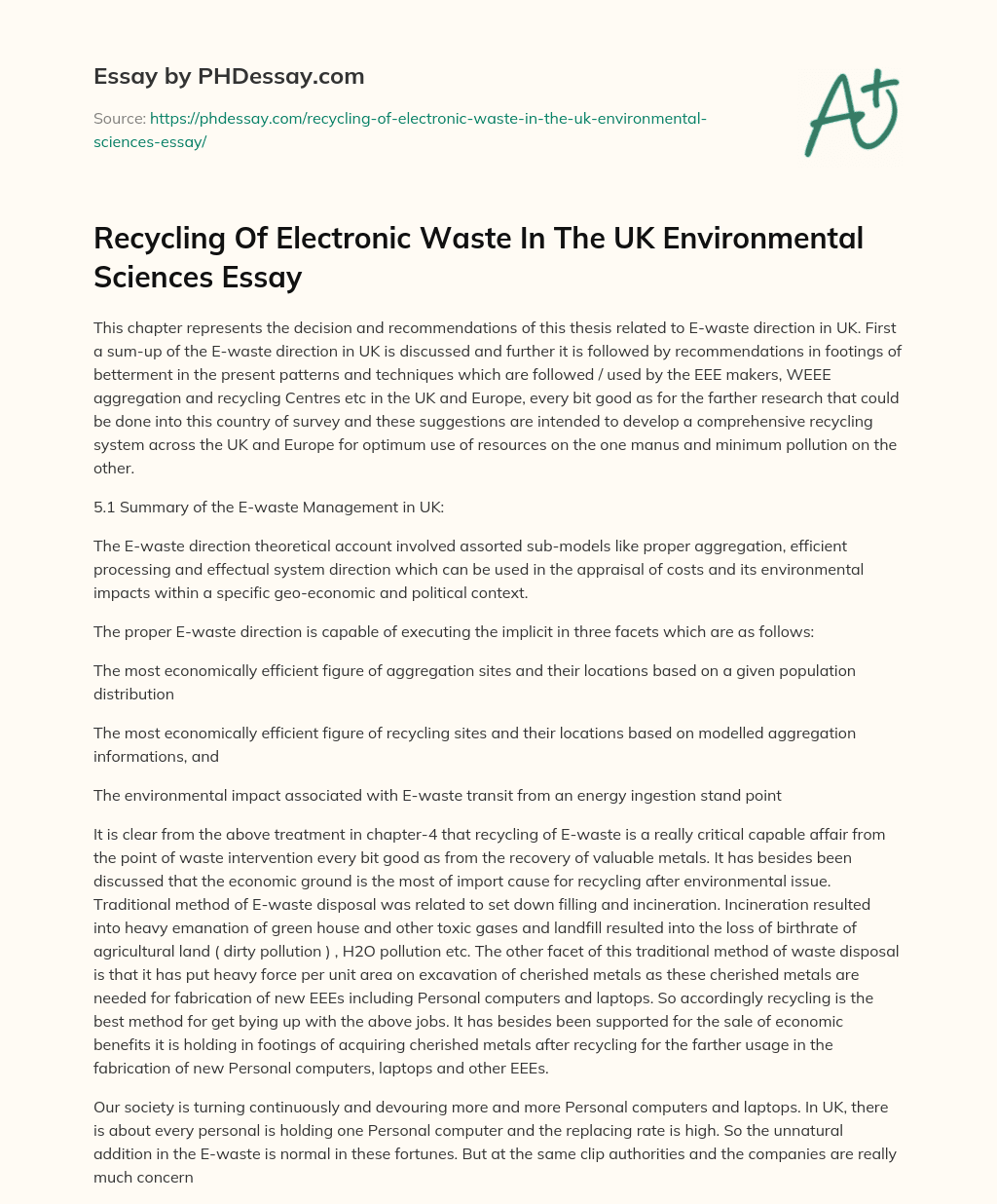 Recycling Of Electronic Waste In The UK Environmental Sciences Essay ...