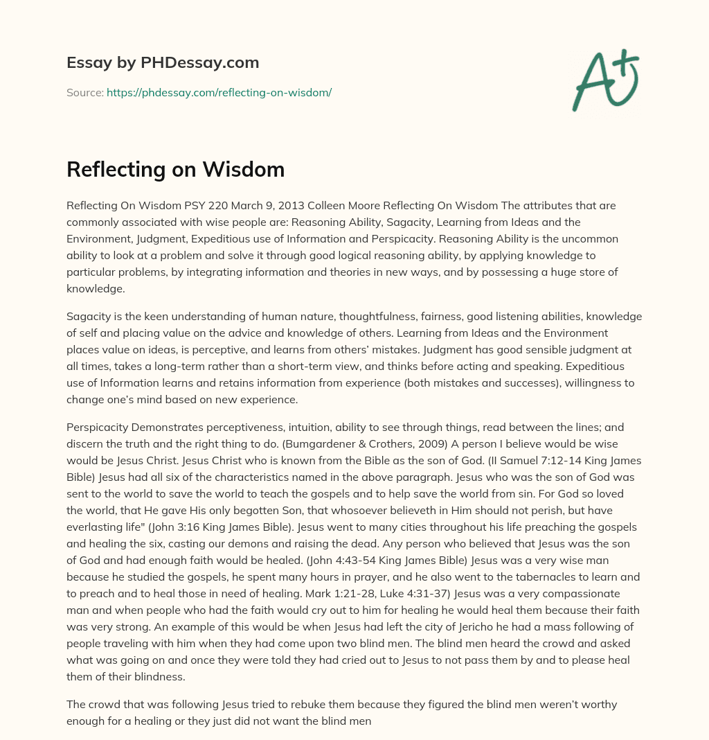 Reflecting on Wisdom - PHDessay.com