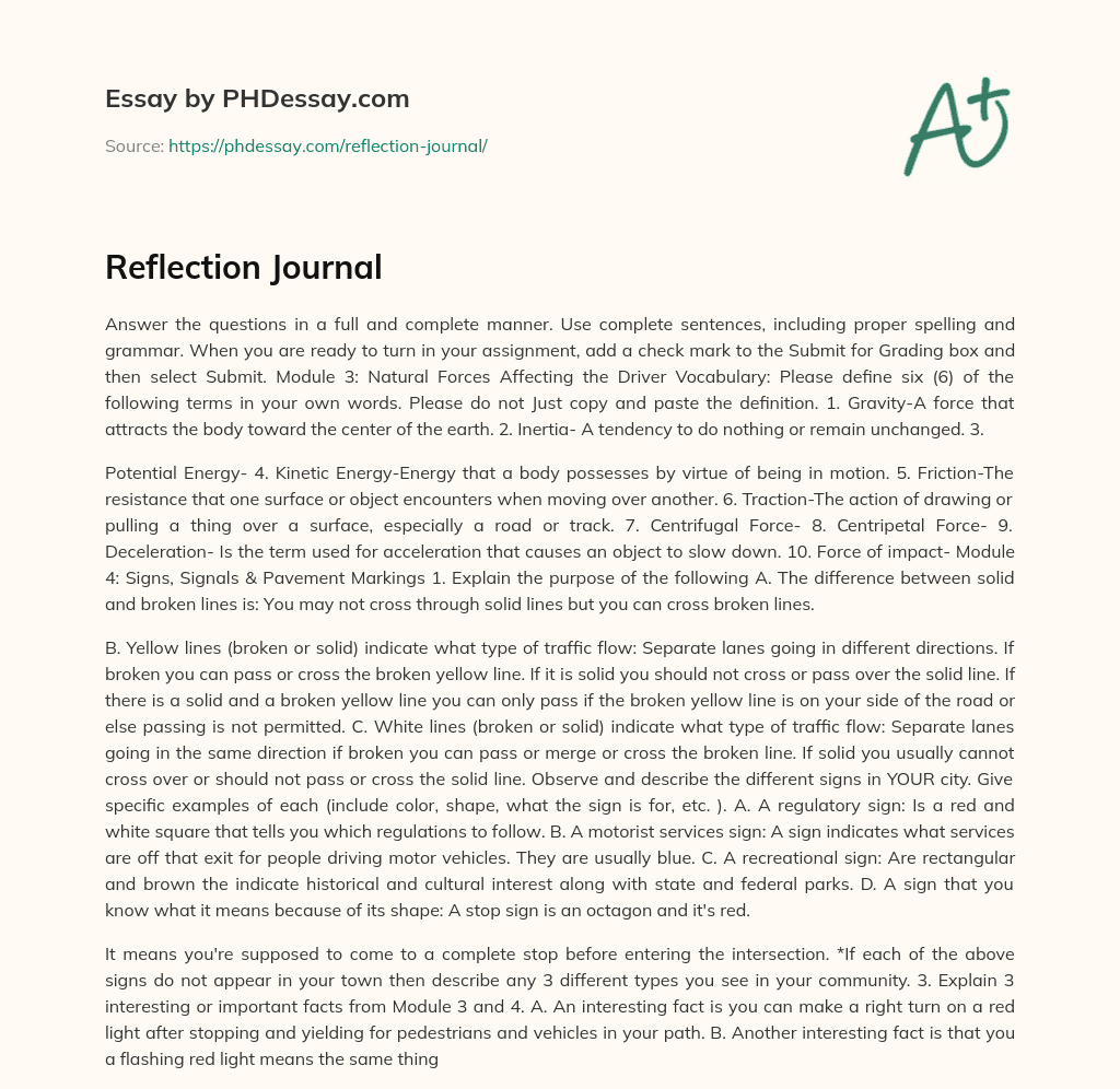 Reflection Journal (500 Words) - PHDessay.com