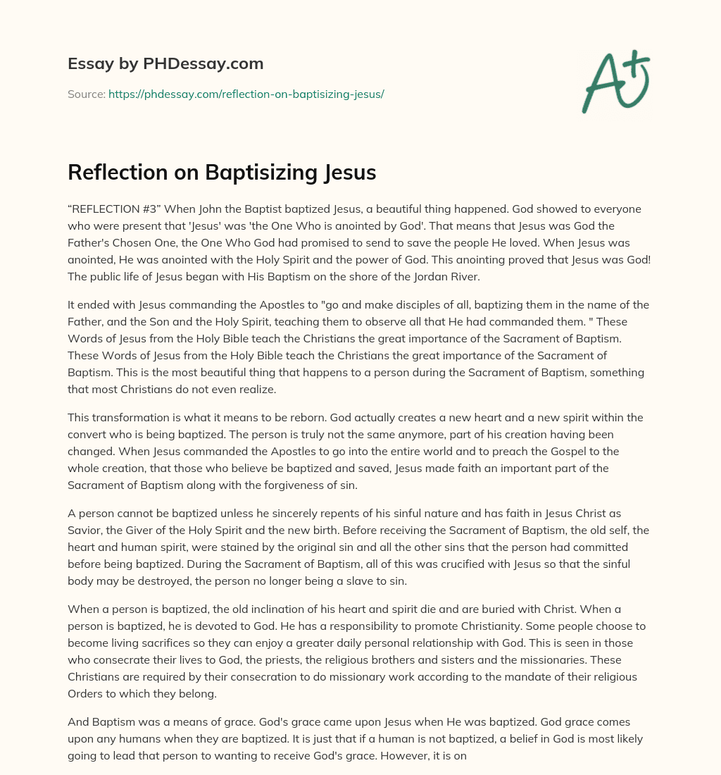 Reflection on Baptisizing Jesus (600 Words) - PHDessay.com