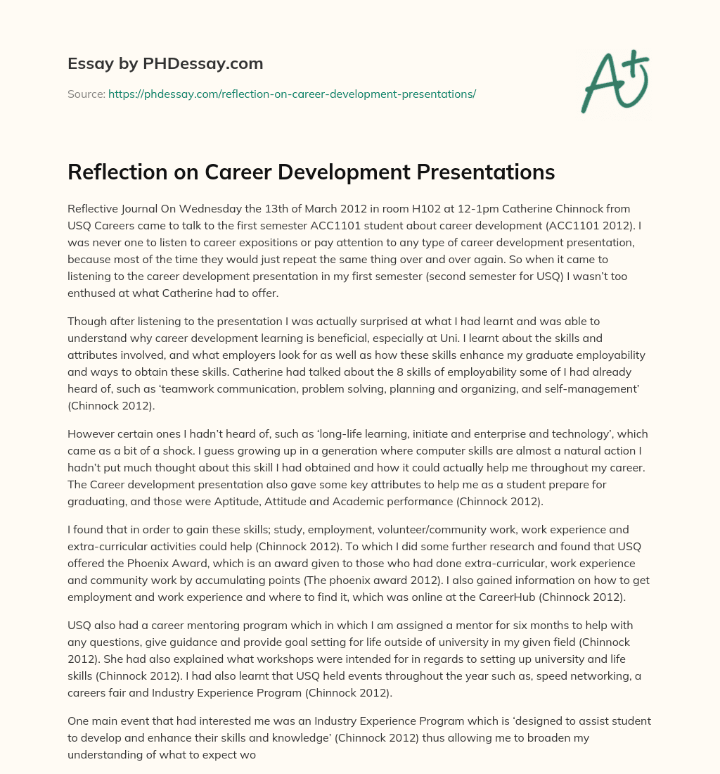 Reflection on Career Development Presentations - PHDessay.com