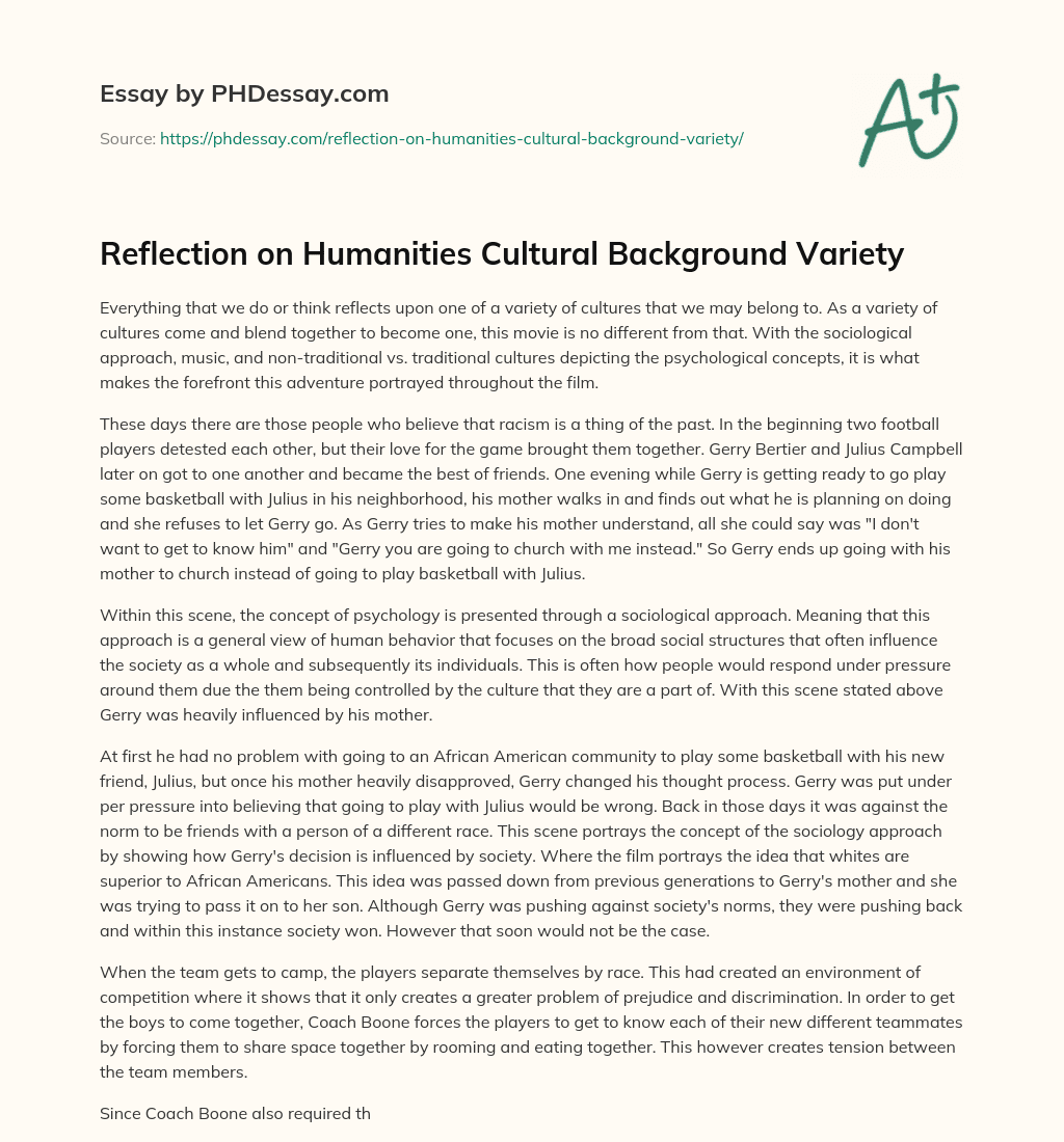 Reflection on Humanities Cultural Background Variety - PHDessay.com