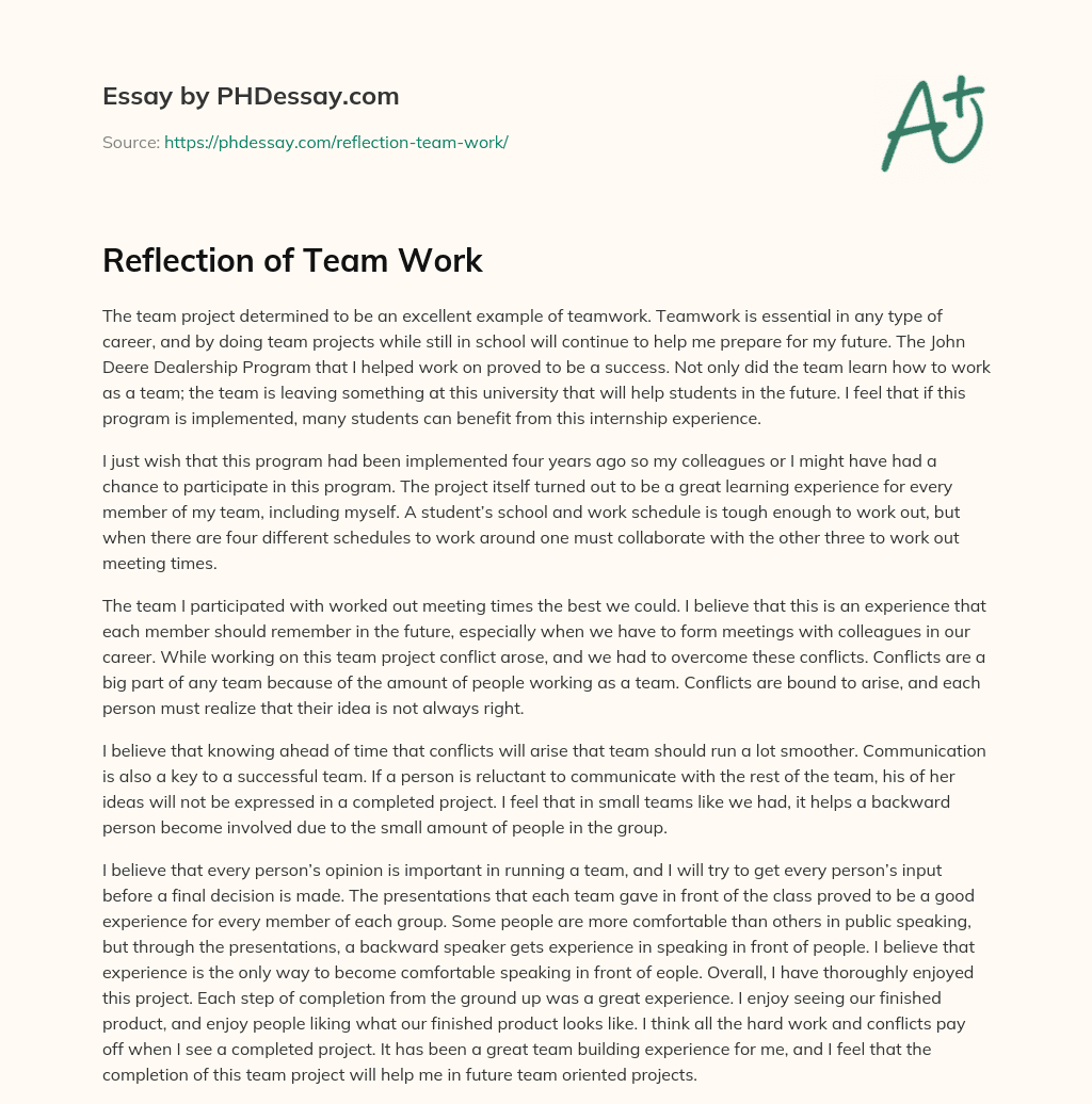 Reflection of Team Work (500 Words) - PHDessay.com