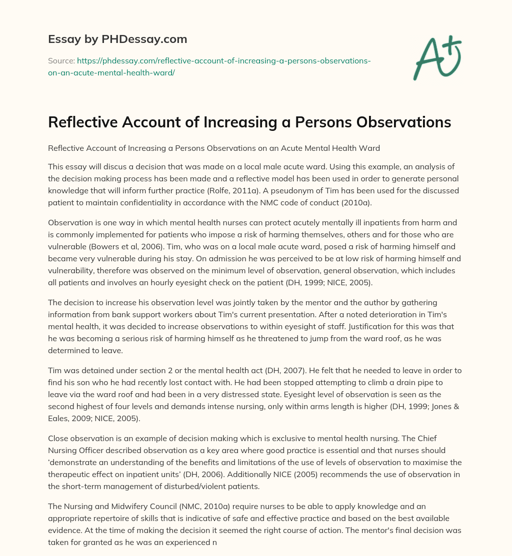 Reflective Account Of Increasing A Persons Observations Essay Example ...