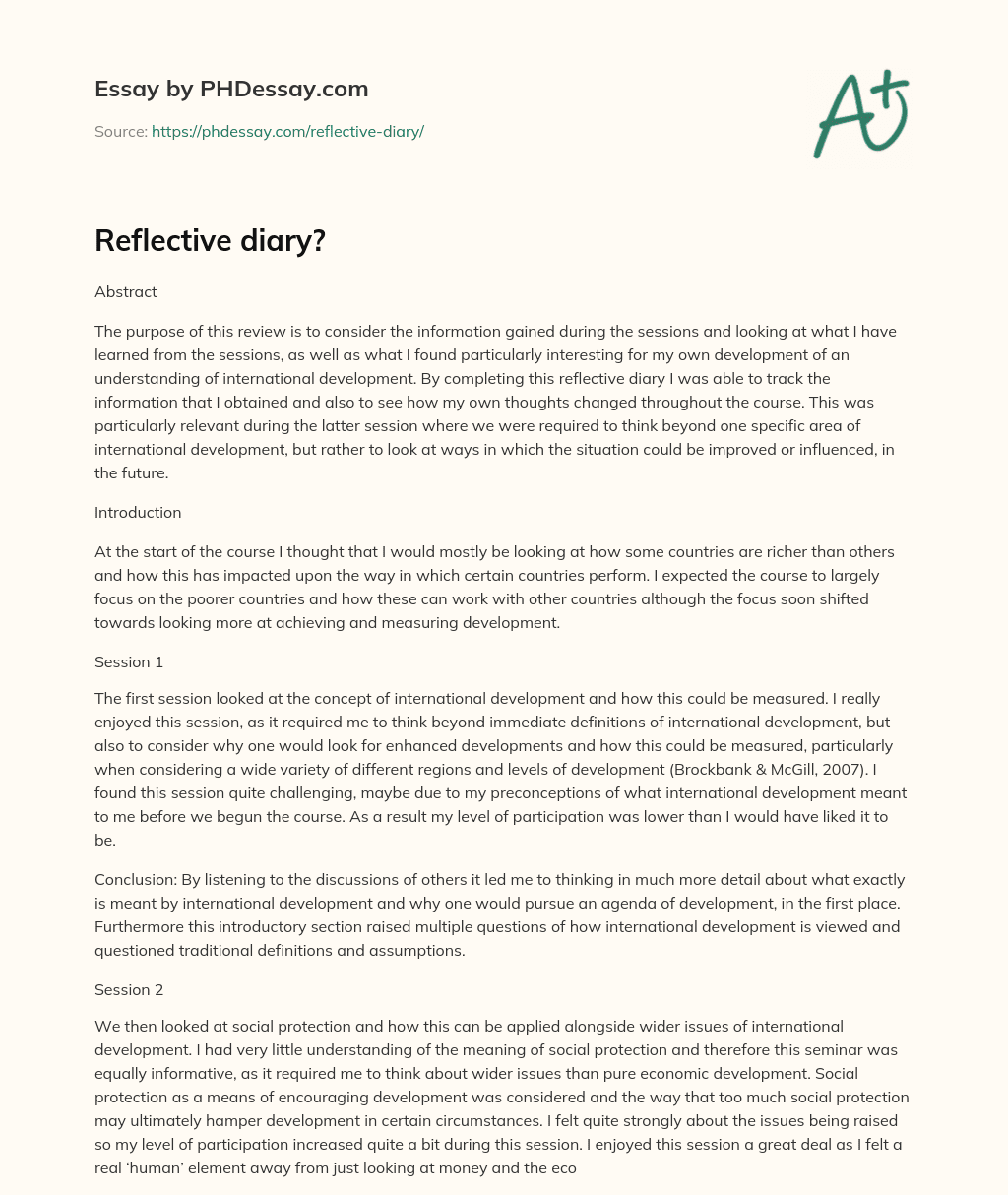 Reflective diary? - PHDessay.com