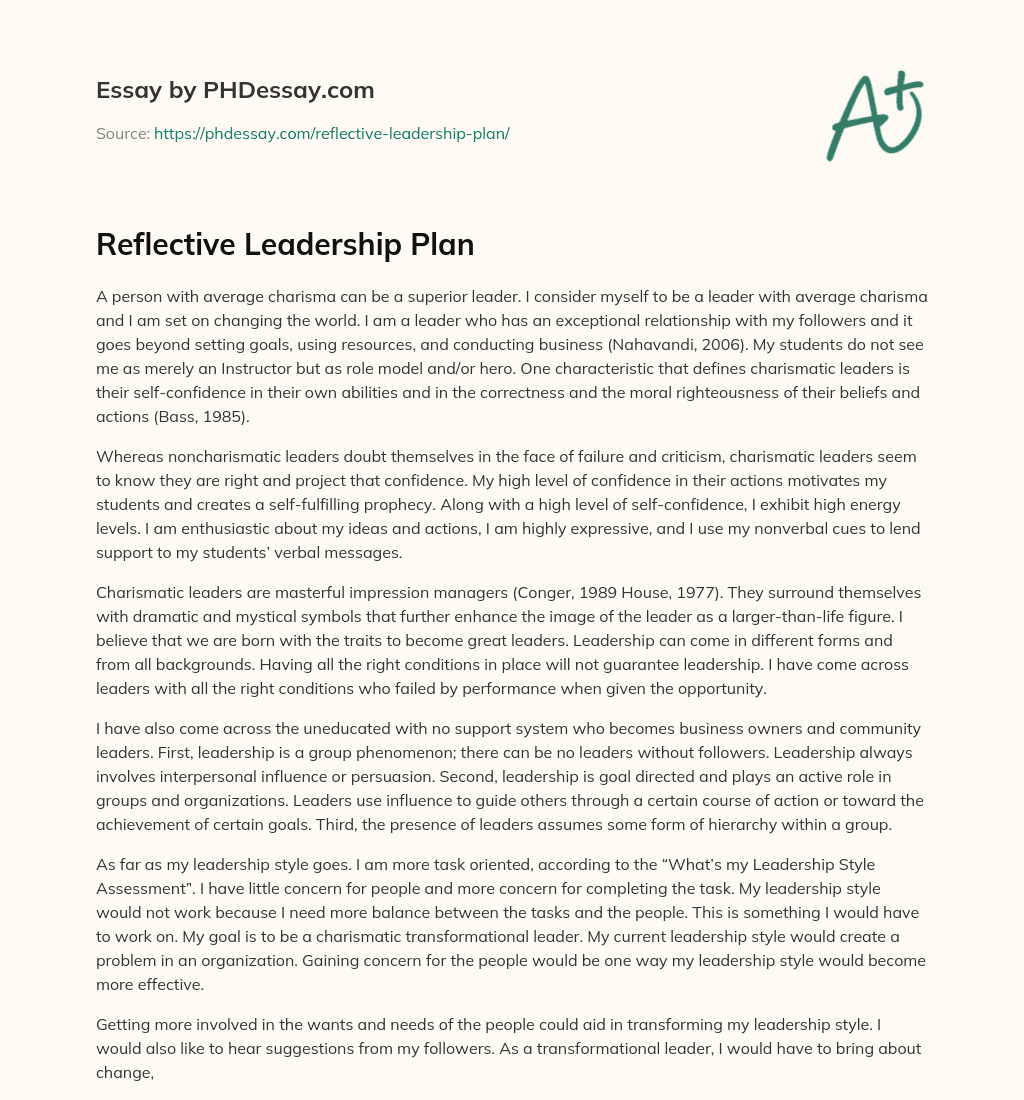 Reflective Leadership Plan - PHDessay.com