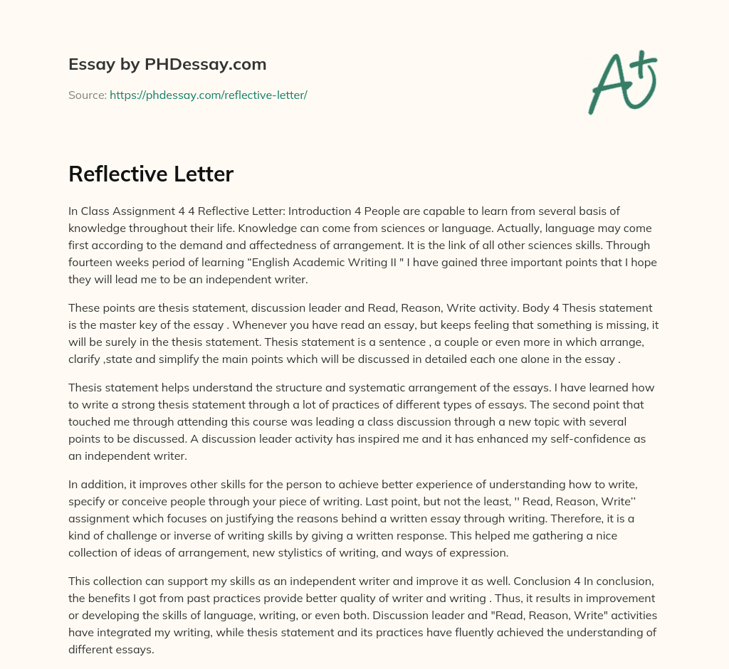 Reflective Letter (400 Words) - PHDessay.com