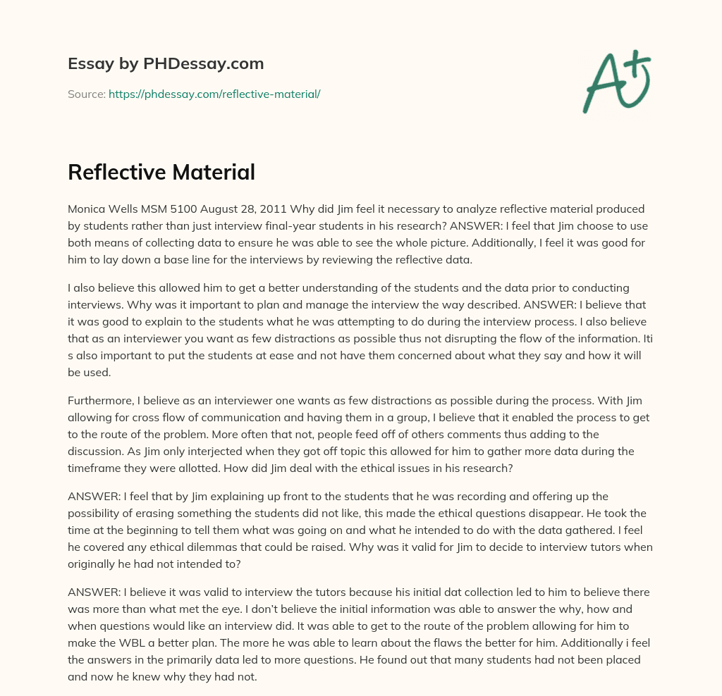 Reflective Material (500 Words) - PHDessay.com