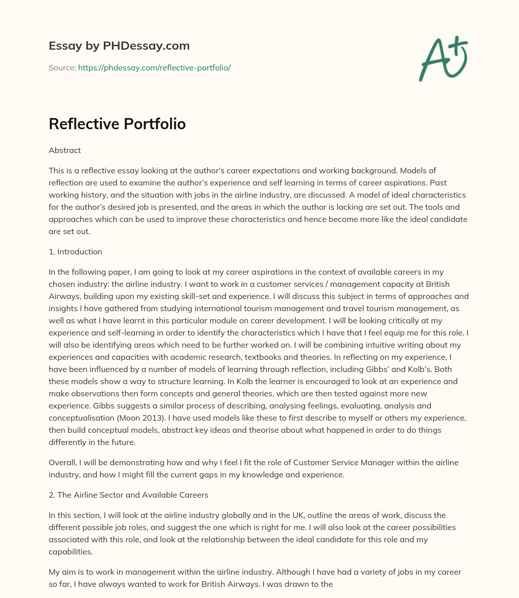 Reflective Portfolio - PHDessay.com