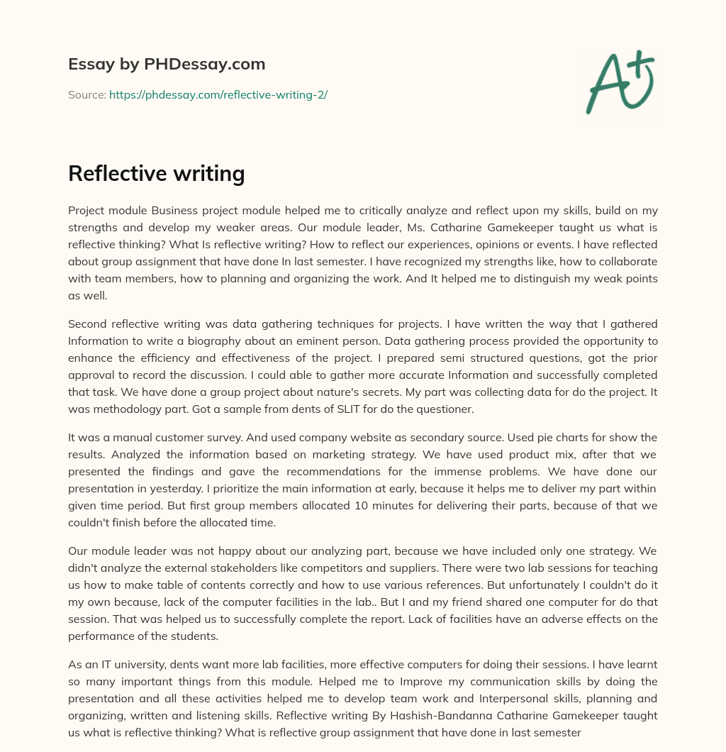 Reflective writing (600 Words) - PHDessay.com
