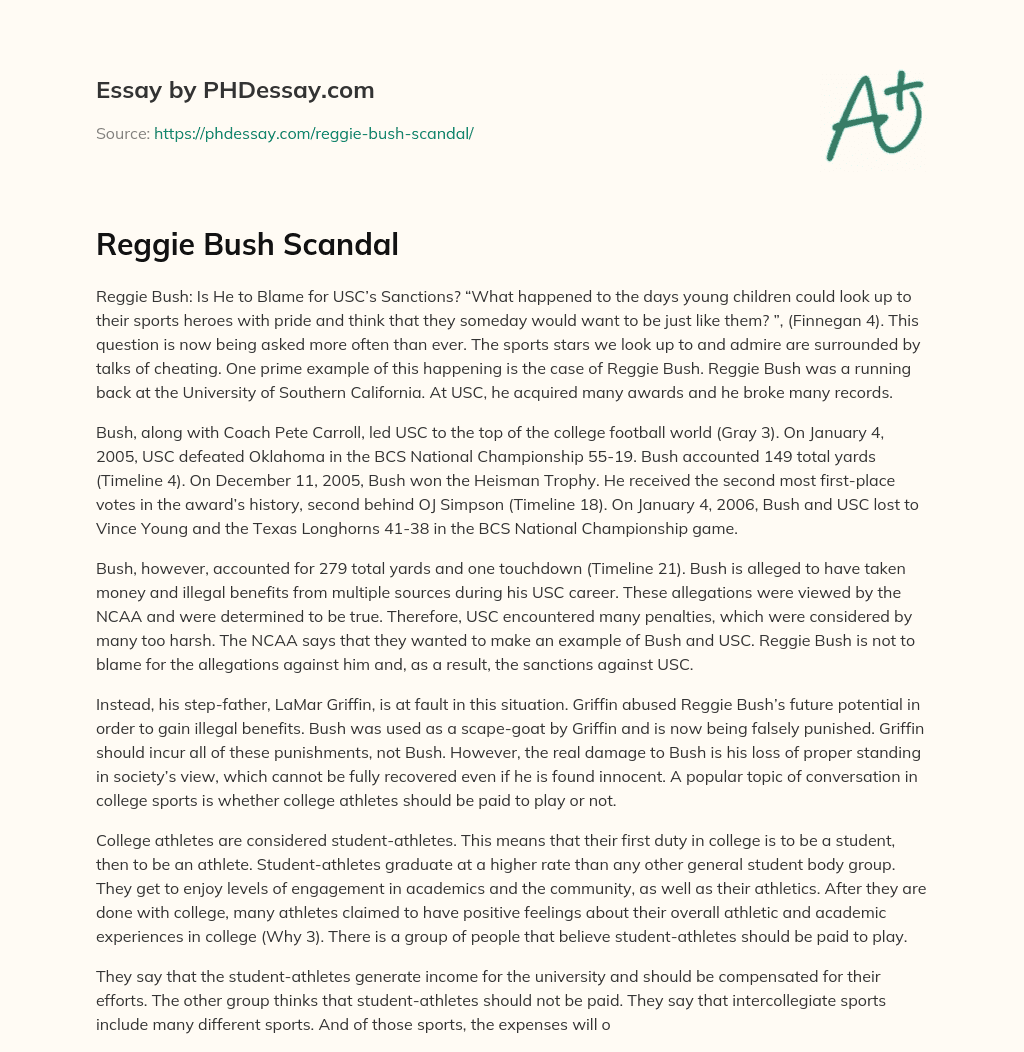 Reggie Bush Scandal - PHDessay.com