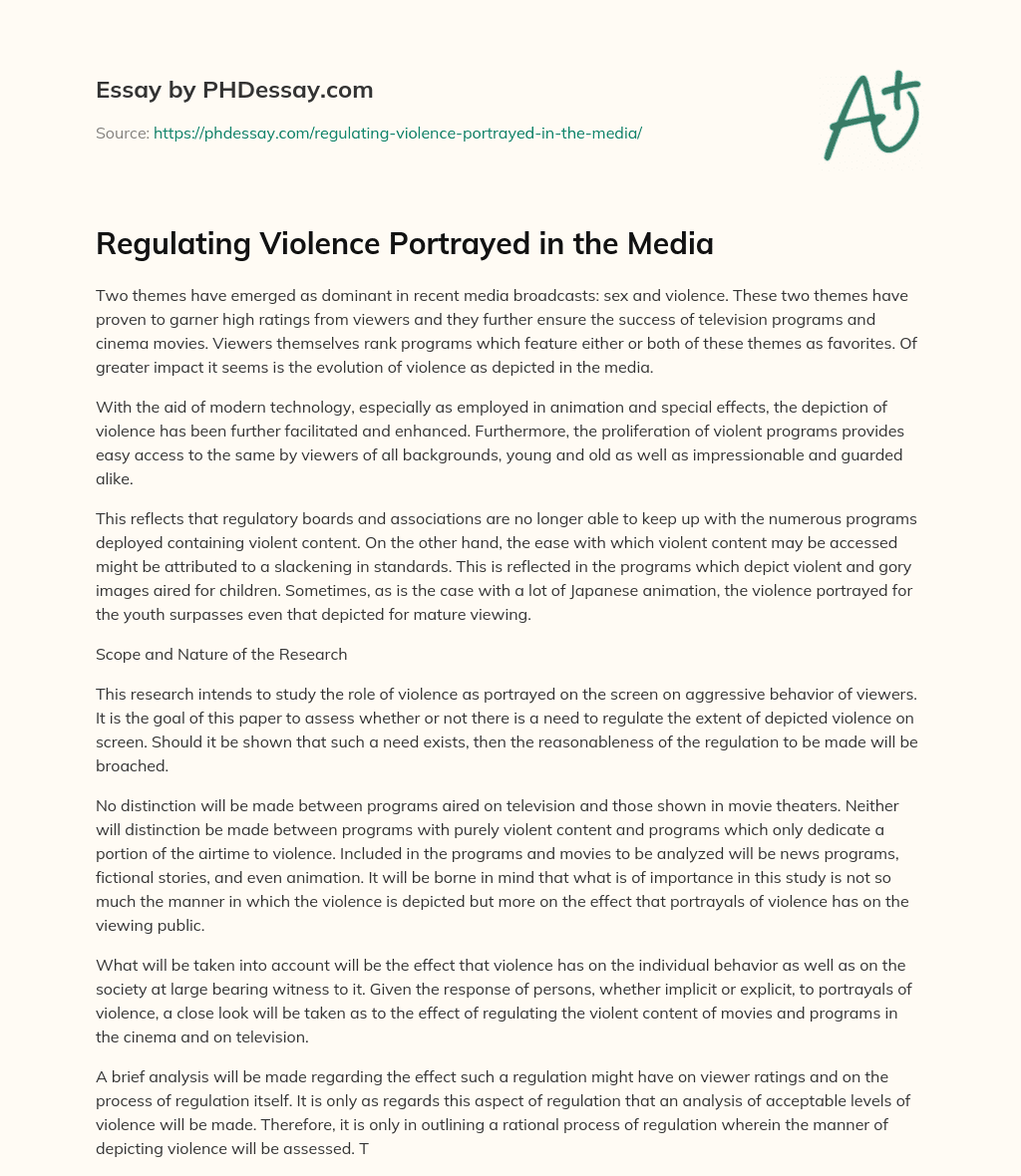 Regulating Violence Portrayed in the Media - PHDessay.com