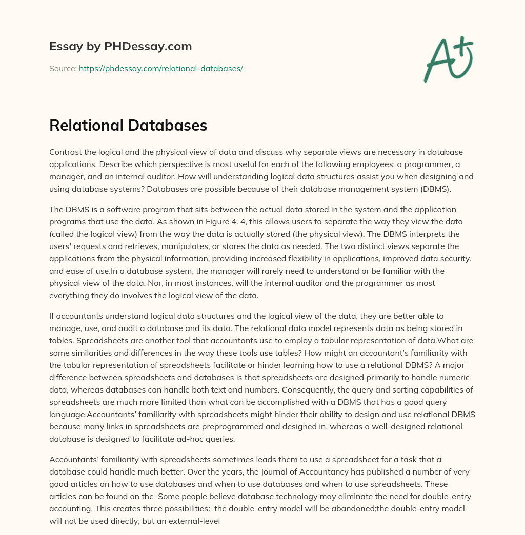 Relational Databases Application Essay Example - PHDessay.com
