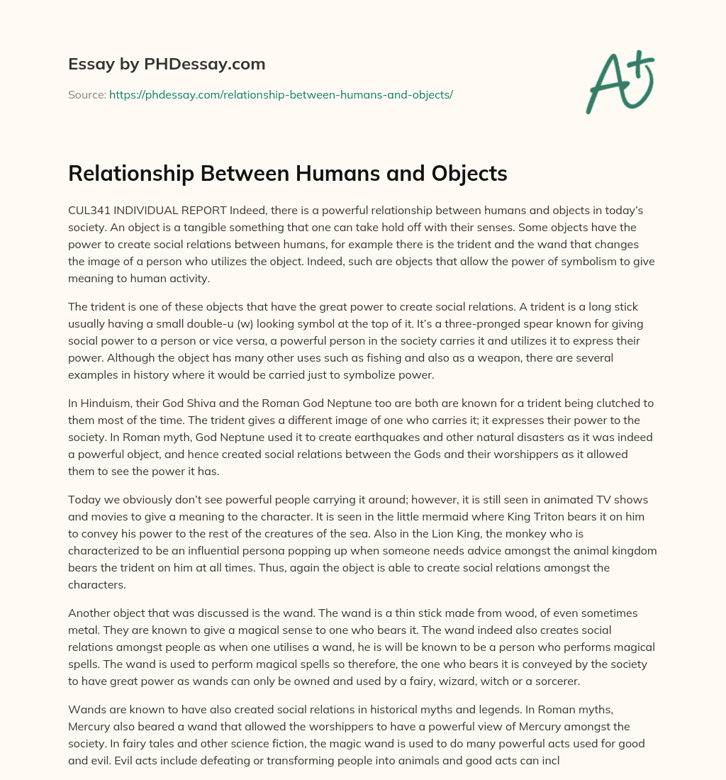 Relationship Between Humans and Objects - PHDessay.com