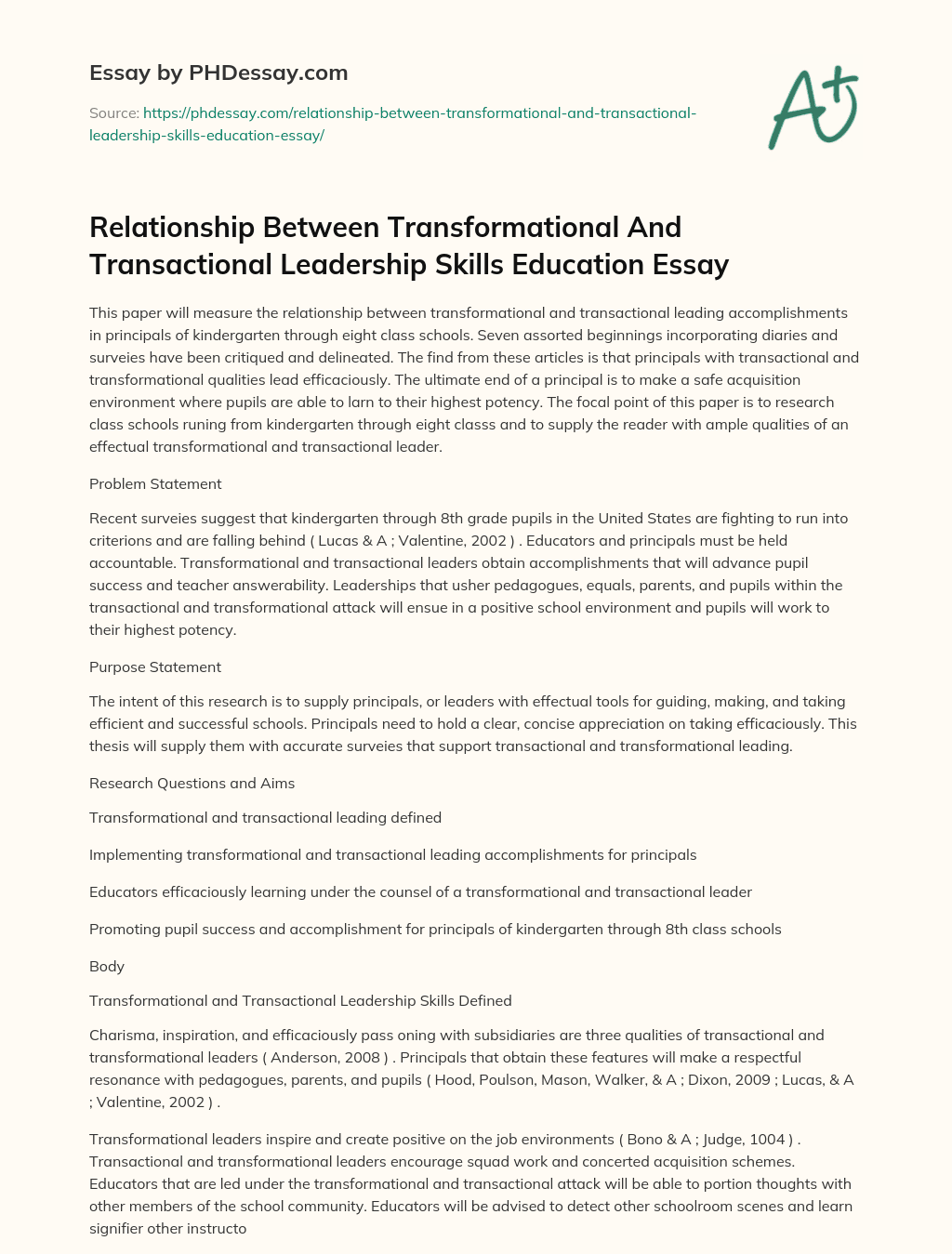 Relationship Between Transformational And Transactional Leadership ...