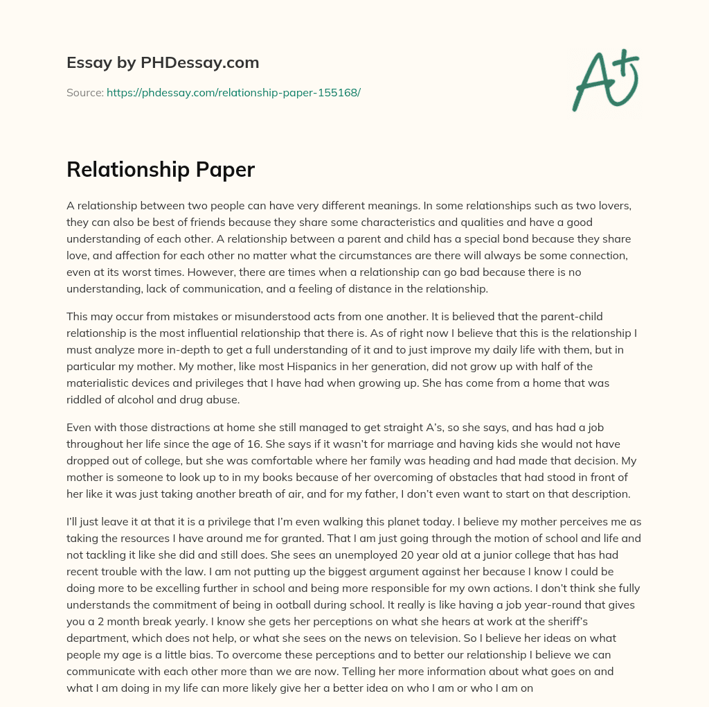 Relationship Paper - PHDessay.com