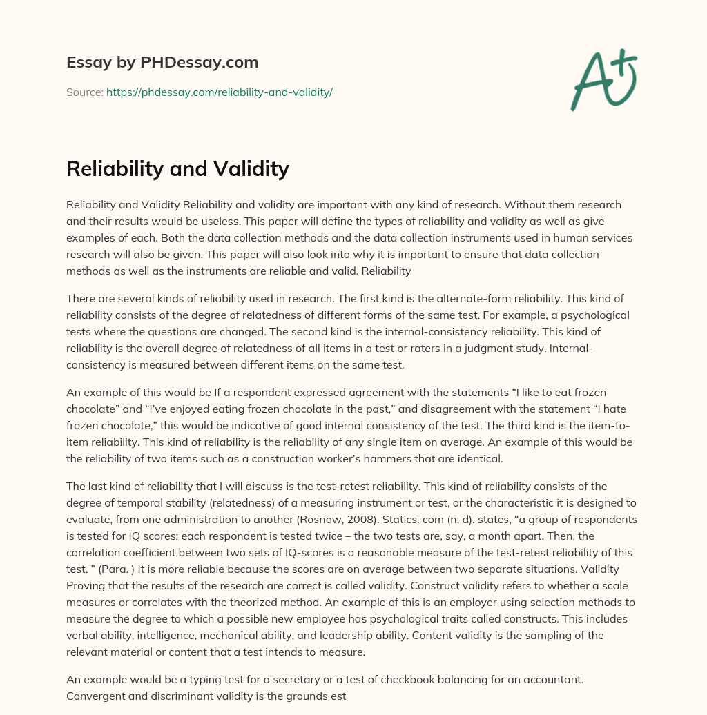 Reliability and Validity - PHDessay.com