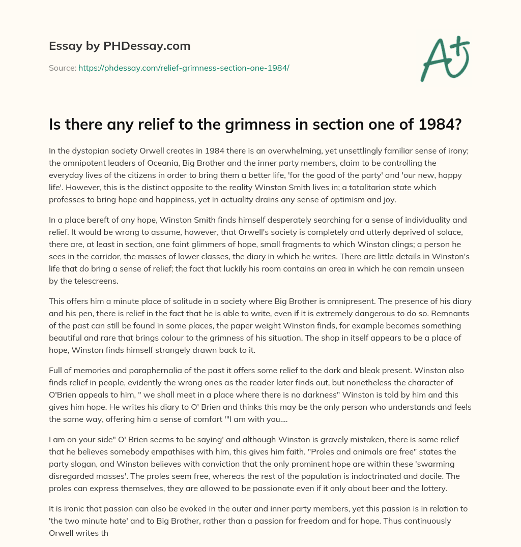 Is there any relief to the grimness in section one of 1984? - PHDessay.com